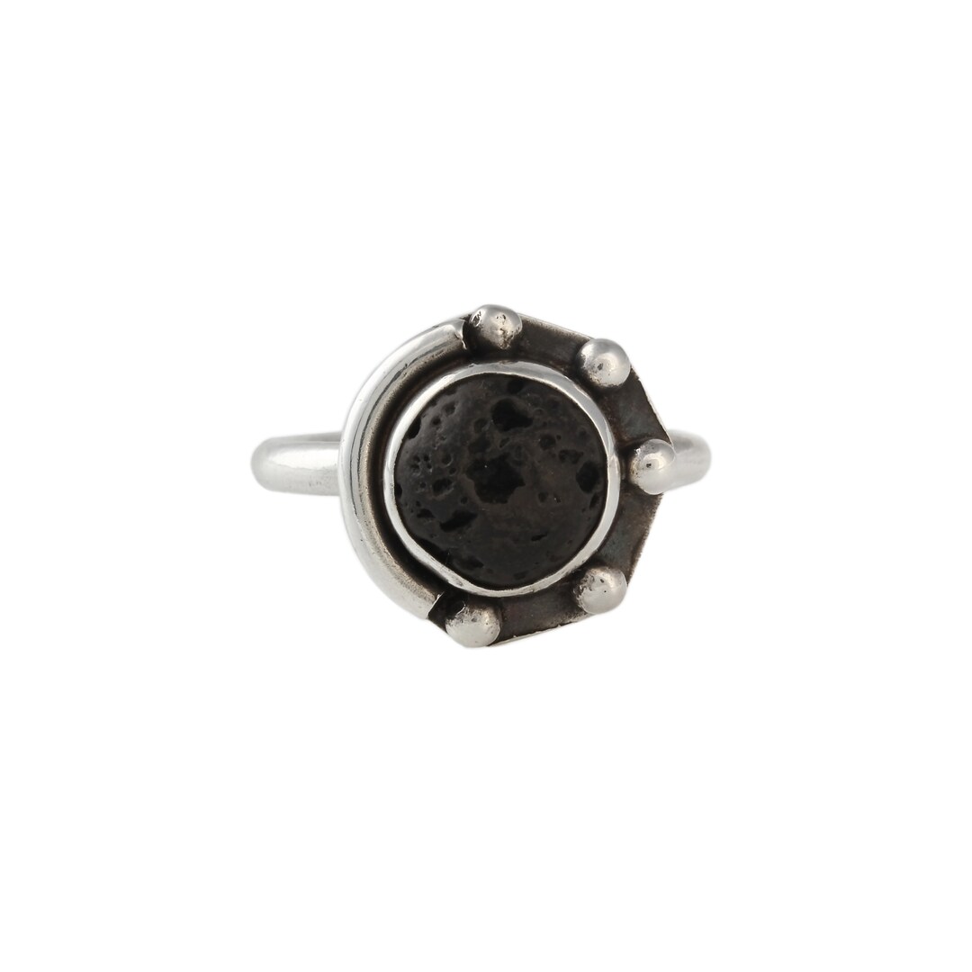 Silver Black Lava Rock Ring Lava Ring Natural Gemstone - Etsy