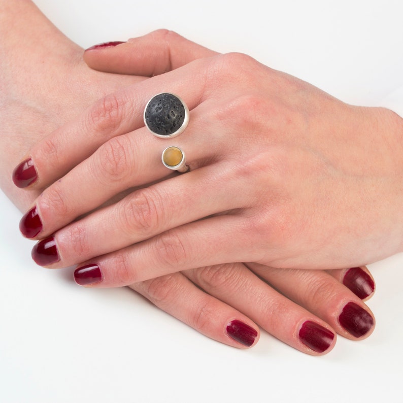 Silver Black Lava Rock Ring Lava Ring Natural Tiger's | Etsy