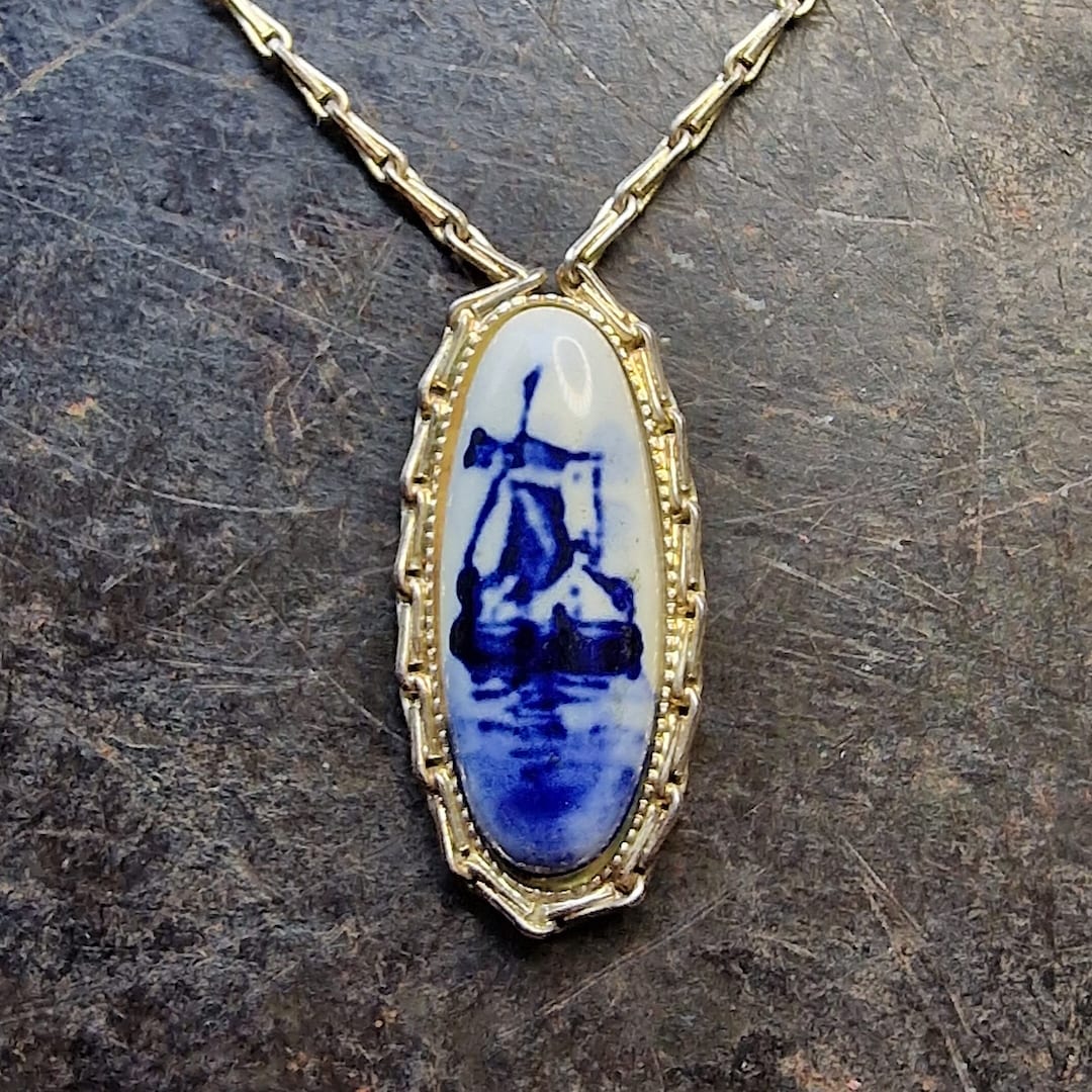 Vintage Silver Filigree Delft Necklace, Filigree Silver Plated Jewelry ...