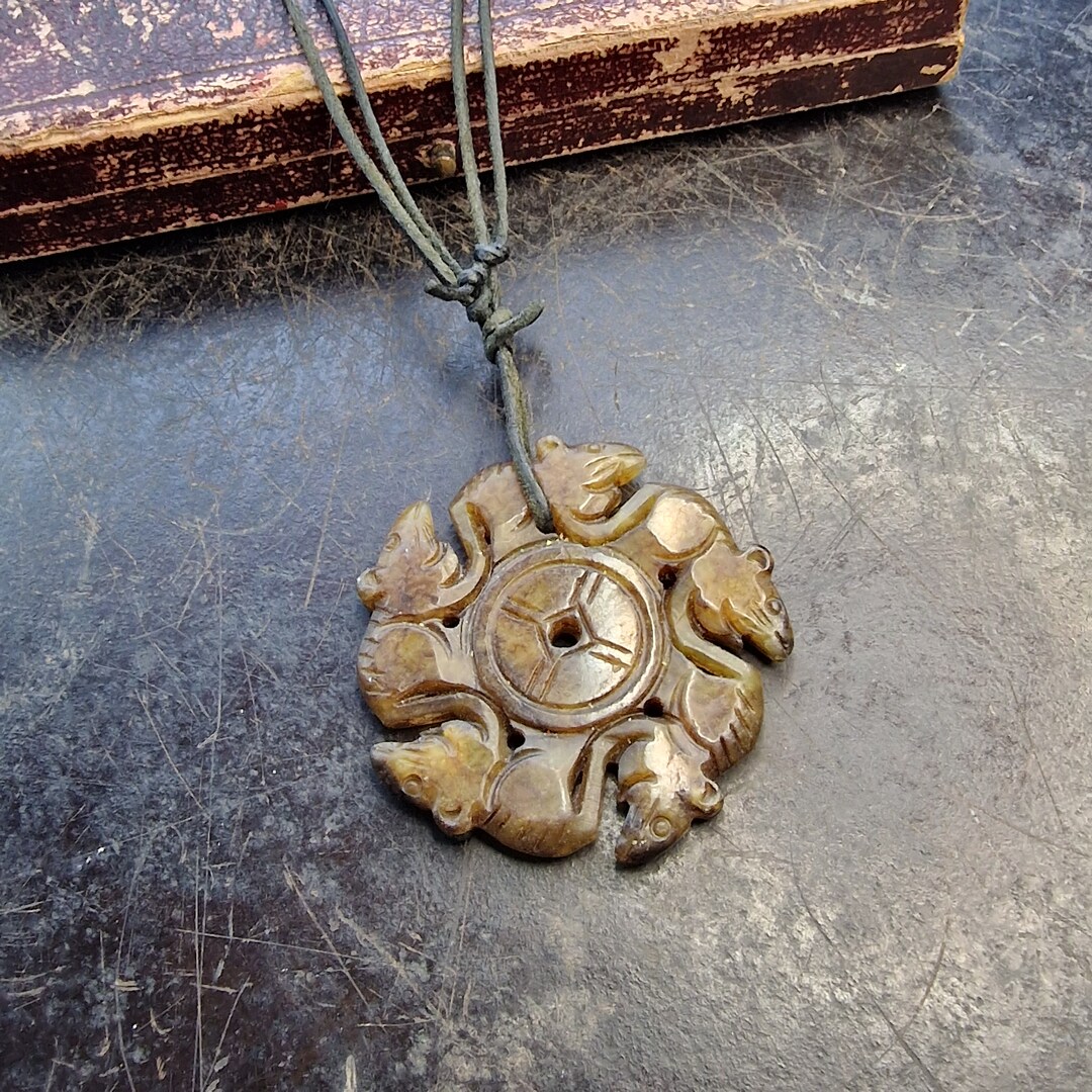 Vintage Chinese Export Brown Jade, Pendant, Very Old, Zodiac Rat, Luck ...