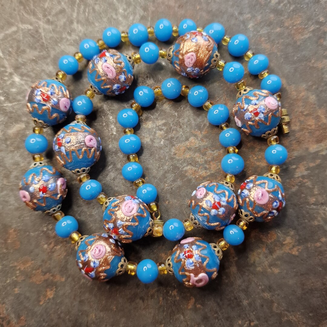 Rare Vintage Art Deco Venetian Blue Wedding Cake Murano Glass Beaded ...