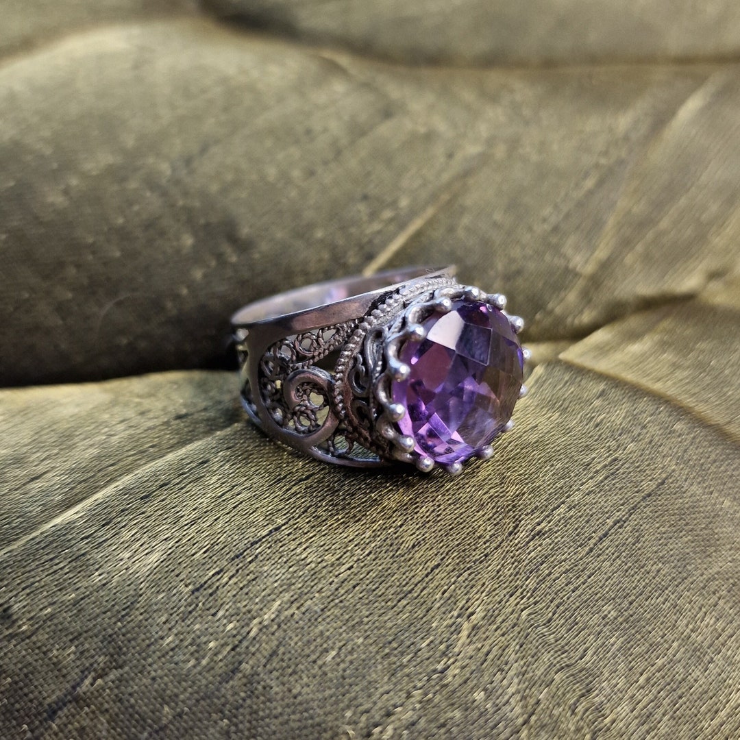 Vintage Filigree Silver Ring DGS Turkey 925 Silver Amethyst, Filigree ...