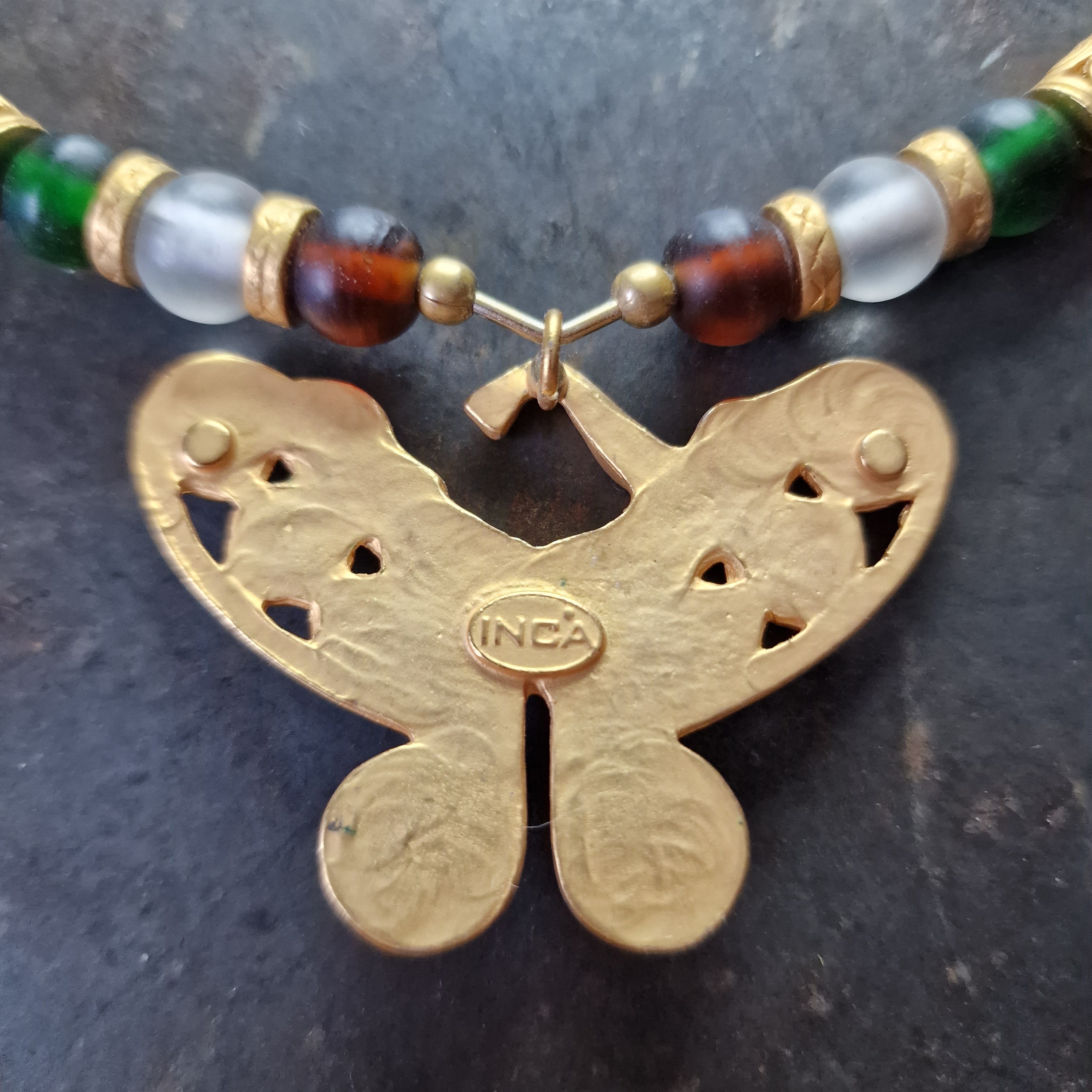 Rare Pre-columbian Replica INCA Jewelry Set Glass 24K Gold Plated Chain ...