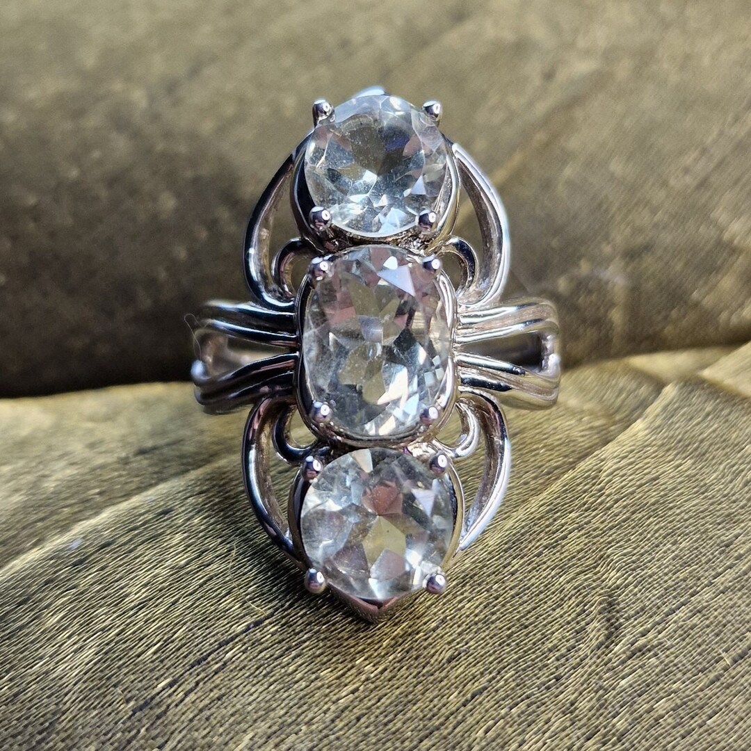 Large 925 Silver Ring With Blue Zirconia, 925 China Lirm, Floral ...
