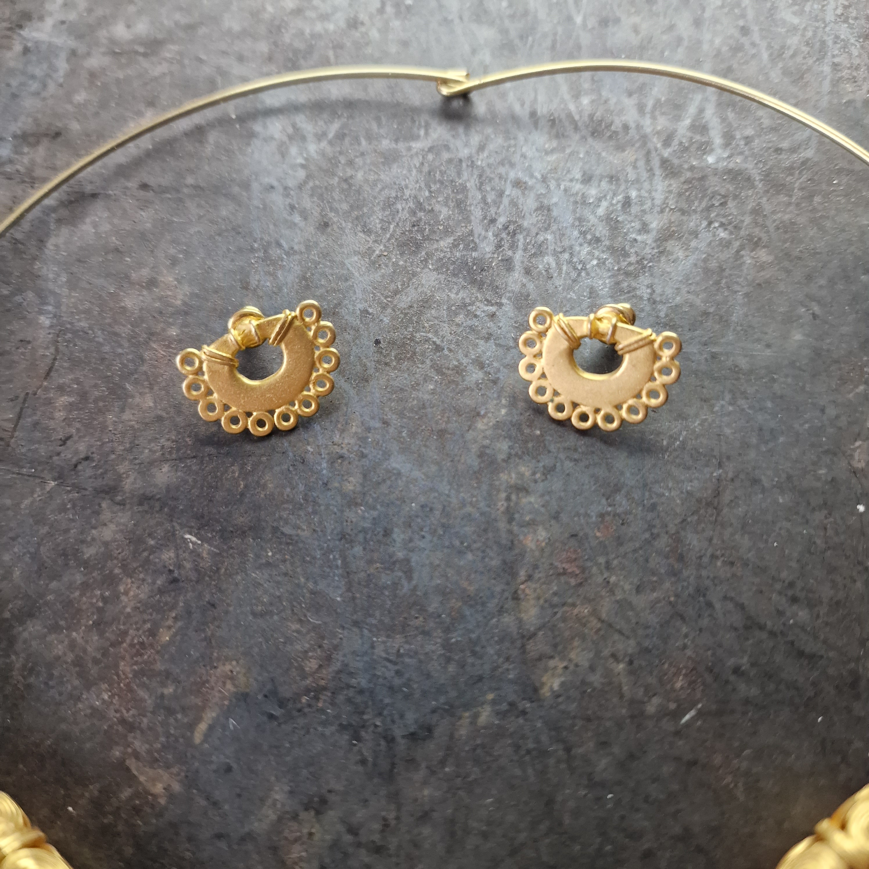 Rare Pre-columbian Replica INCA Jewelry Set Glass 24K Gold Plated Chain ...