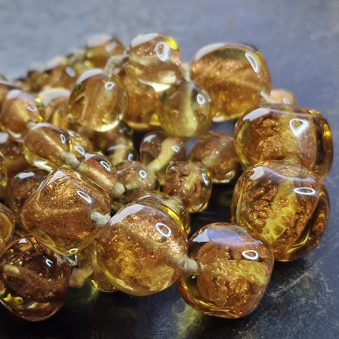 Vintage Art Deco Murano, Venetian Gold, Yellow, Glass Beaded Necklace ...