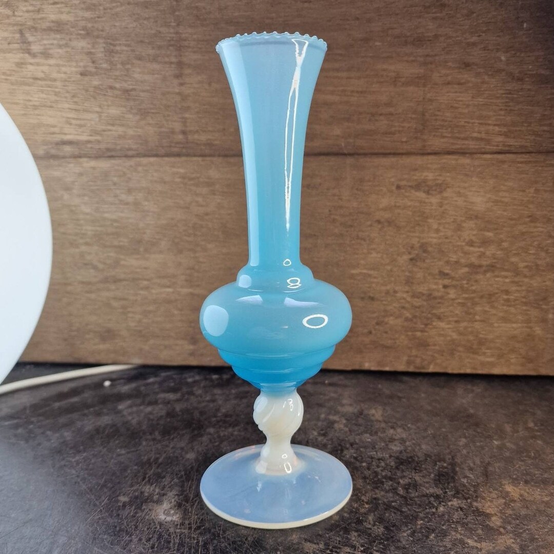 Vintage Italian Blue Opaline Vase, Glass Vase, White, Blue, True ...