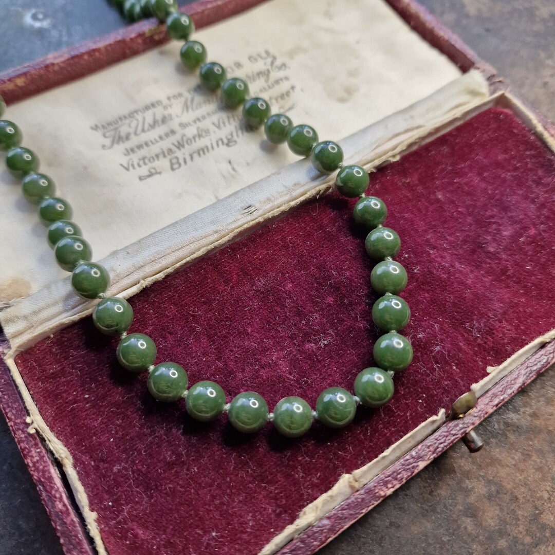 Vintage Jade Chain, Ball Chain, 14k Clasp, 585, Chinese Jade, Dark Jade ...