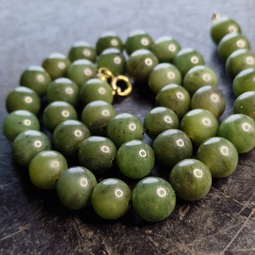 Vintage Jade Chain, Ball Chain, Gold-plated Clasp, Chinese Jade, Dark ...