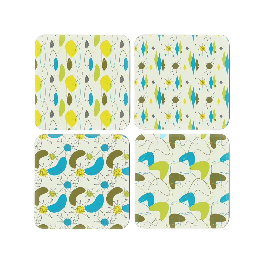 Retro Mid Century Modern 1950'S Style Drink Coaster Set of 4. Funky ...