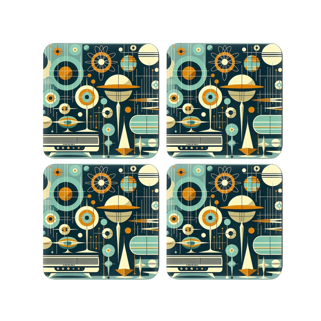 Mid Century Modern Retro 1950's Style Drink Coaster Set of 4. Fun ...