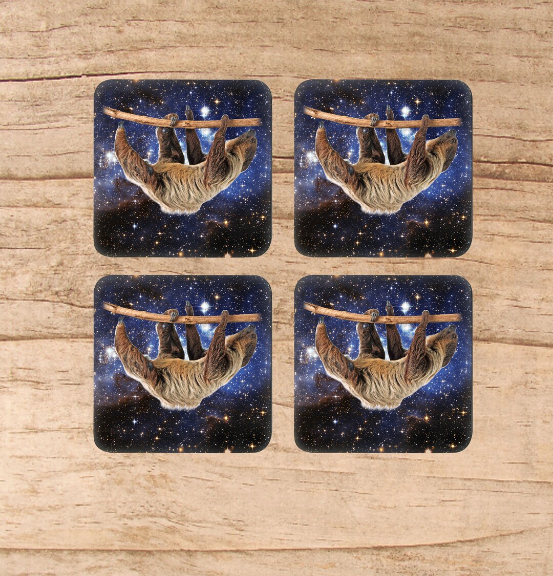 Sloth Coaster Set of 4. Sloth in Space Galaxy Novelty Square Coasters ...