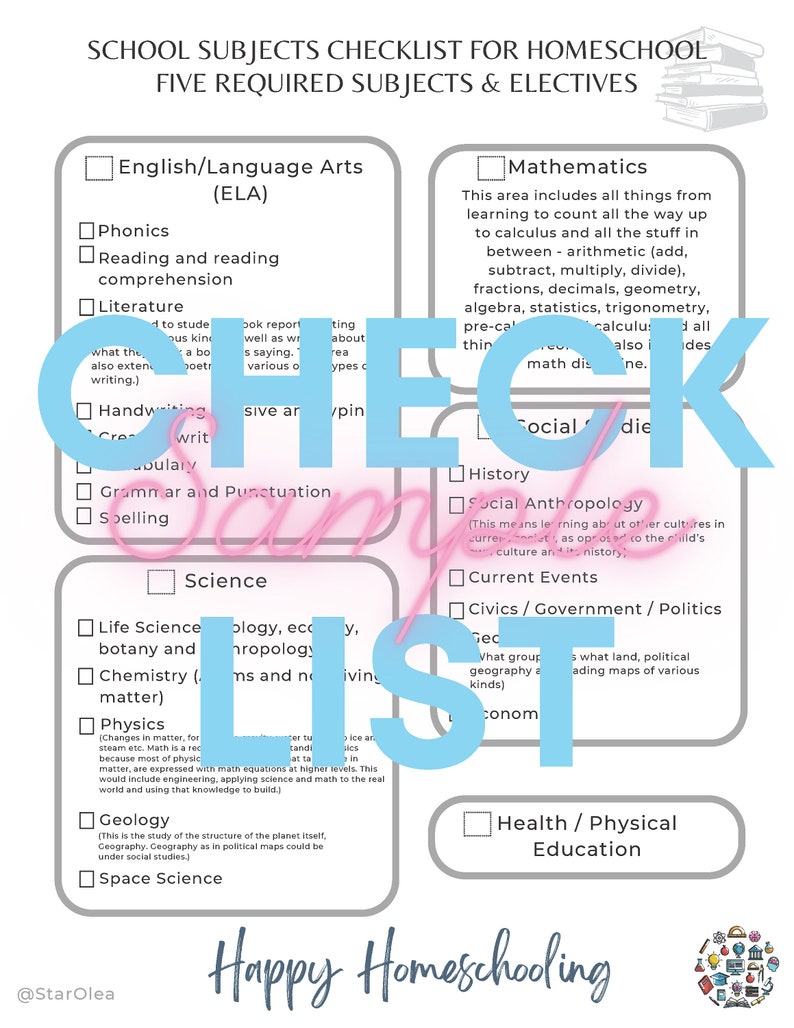 Homeschool Subjects and Sub Subjects Curriculum Checklist | Digital ...