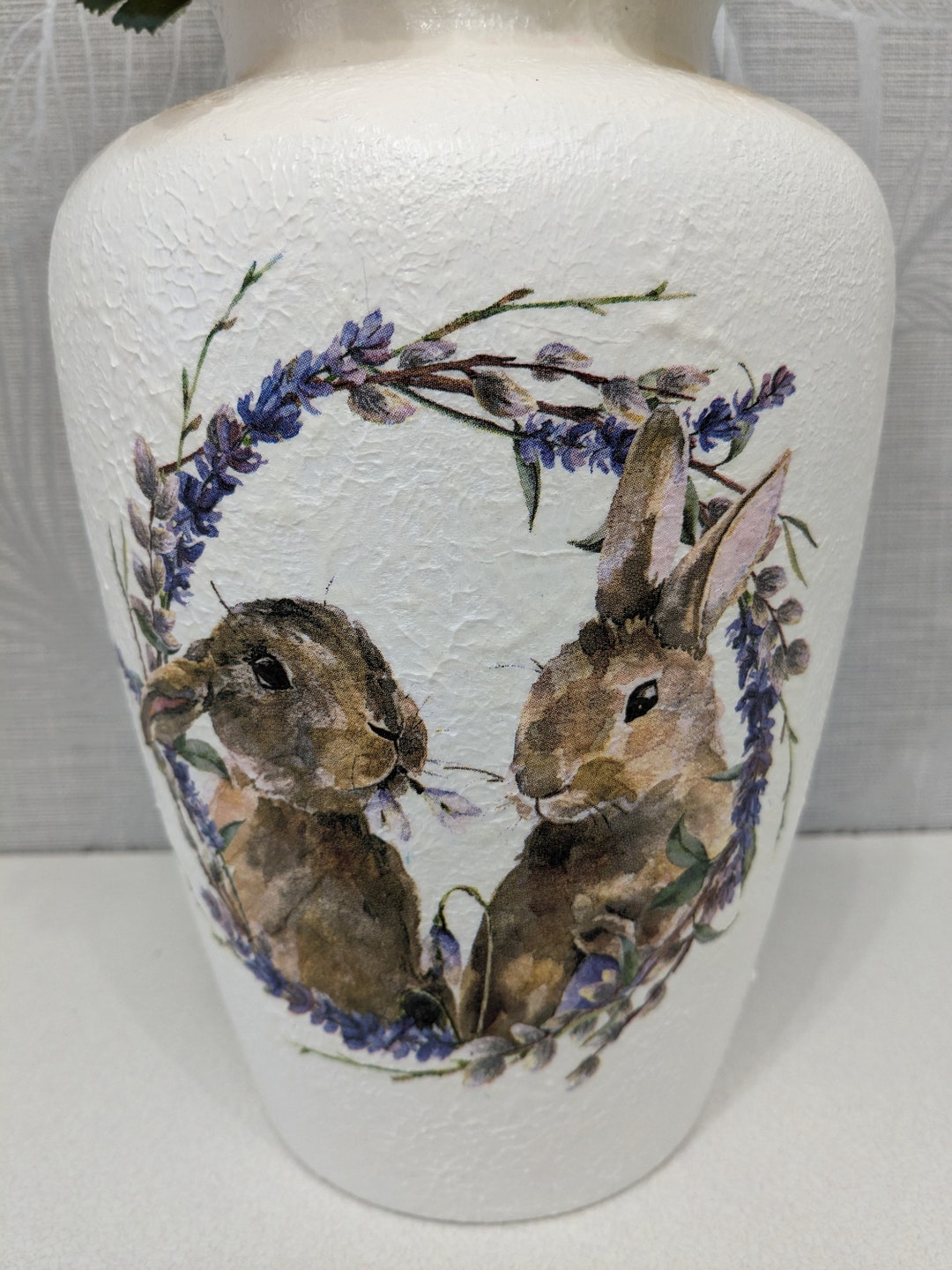 Decoupage Vase With Two Rabbits Design - Etsy