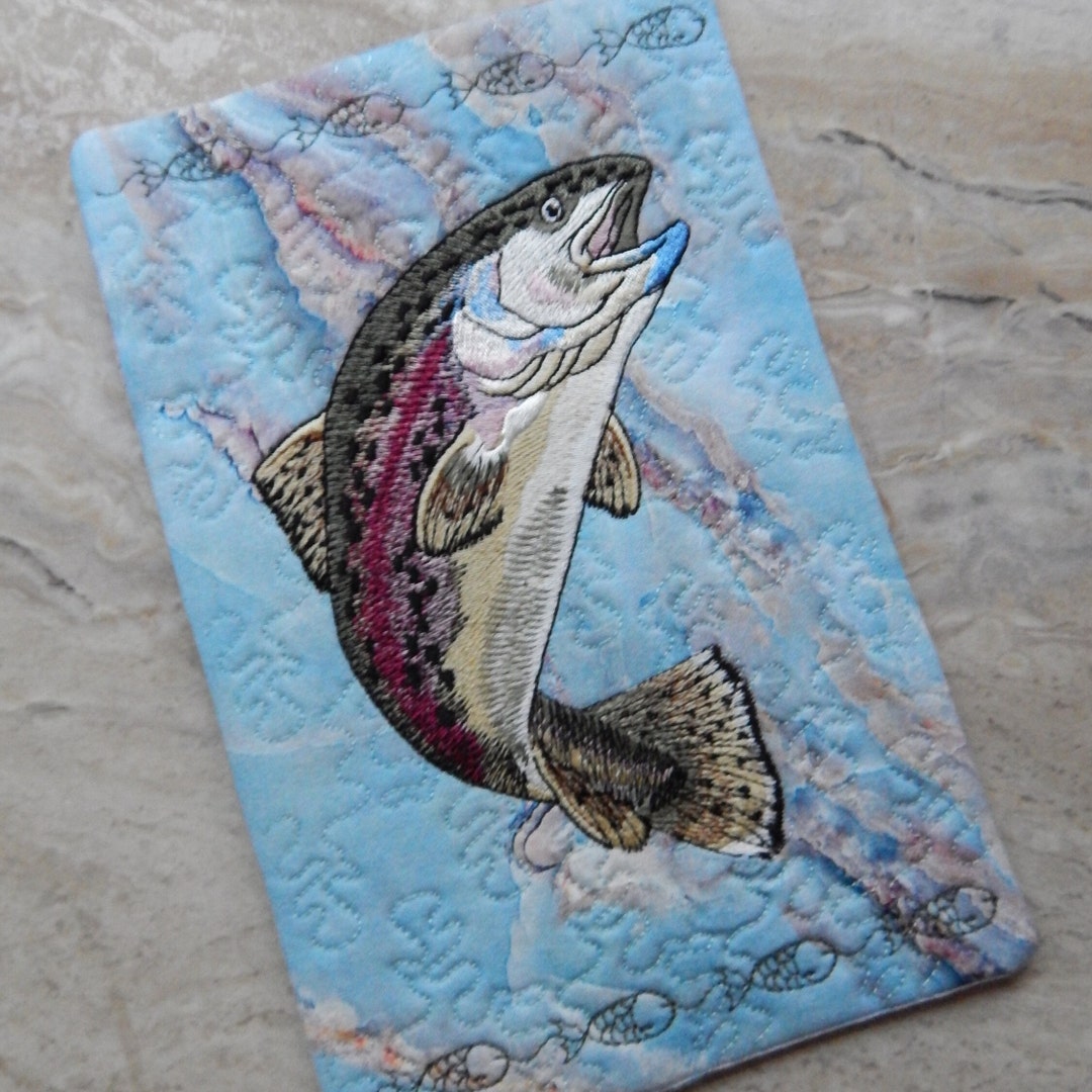 Rainbow Trout Mug Rug, Fishing Gifts, Camping Gifts, Embroidered Fish ...