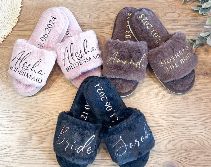 Custom Fluffy Slippers, Fluffy Cross Slippers, Custom Bride Slippers ...