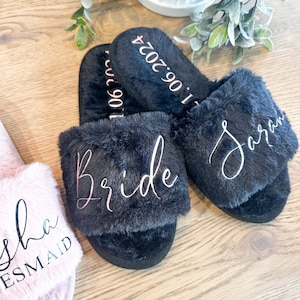 Custom Fluffy Slippers, Fluffy Cross Slippers, Custom Bride Slippers ...