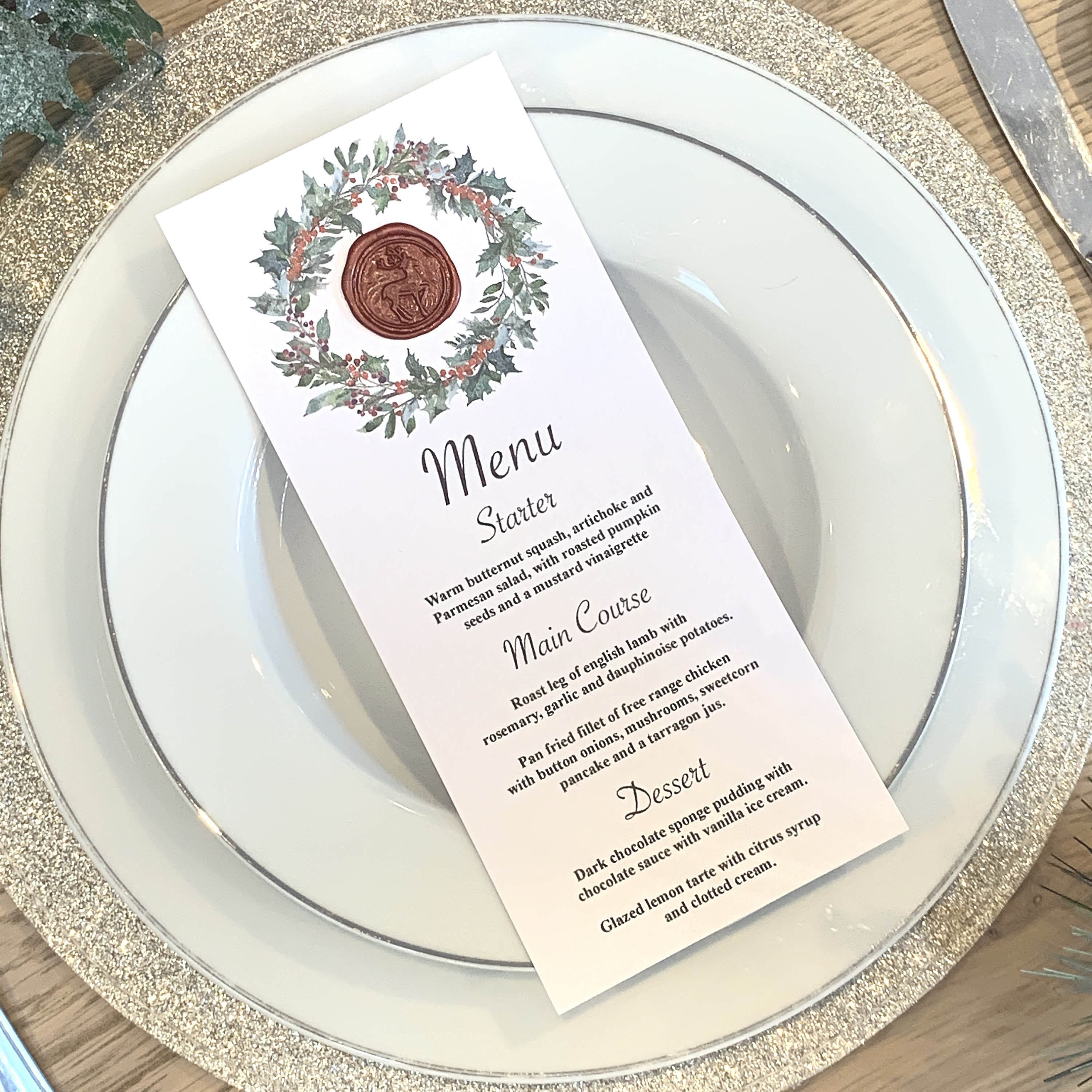 Christmas wedding party menus Winter Menu WAX SEAL Menu | Etsy