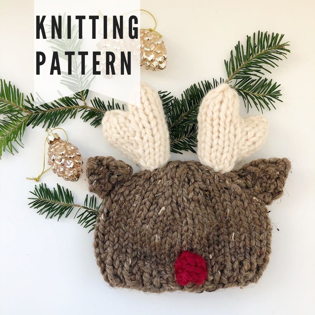 Cozy Knit Reindeer Hat Knitting Pattern - Etsy