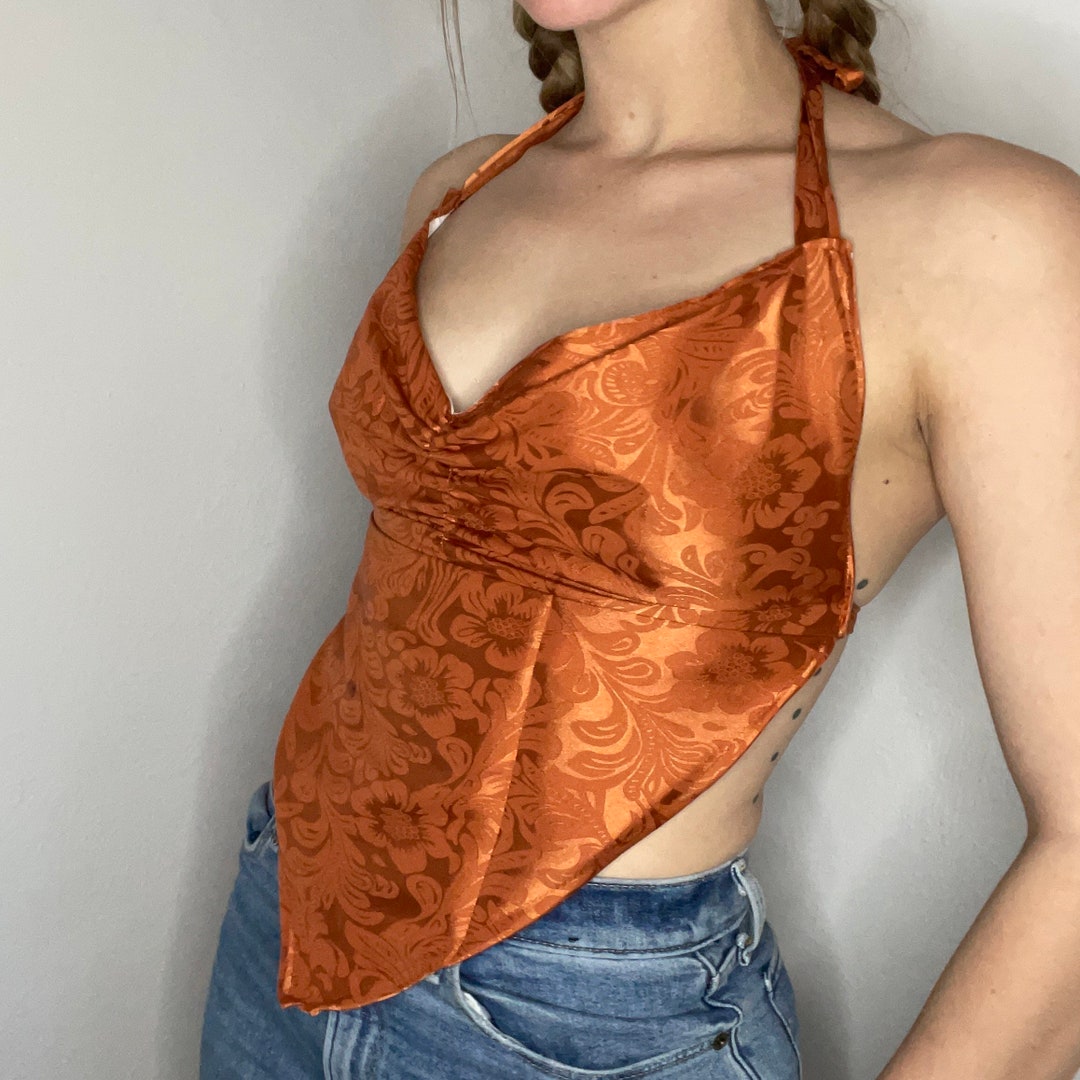 Orange Satin Cami, Silk Cami Top, Floral Cami, Autumn Tank Top, Fall Clothing, Burnt Orange ...