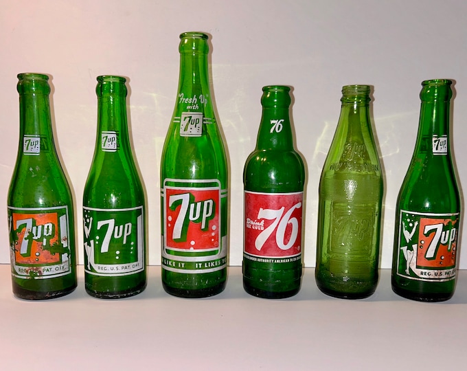 Collection of Six Vintage 7up Bottles 1940's 90's - Etsy