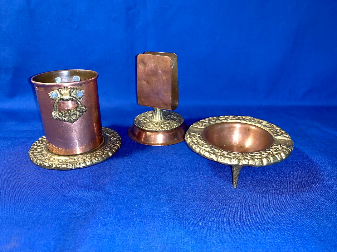 Antique Deco Brass and Copper Smoking Set - 3 Pieces - Etsy
