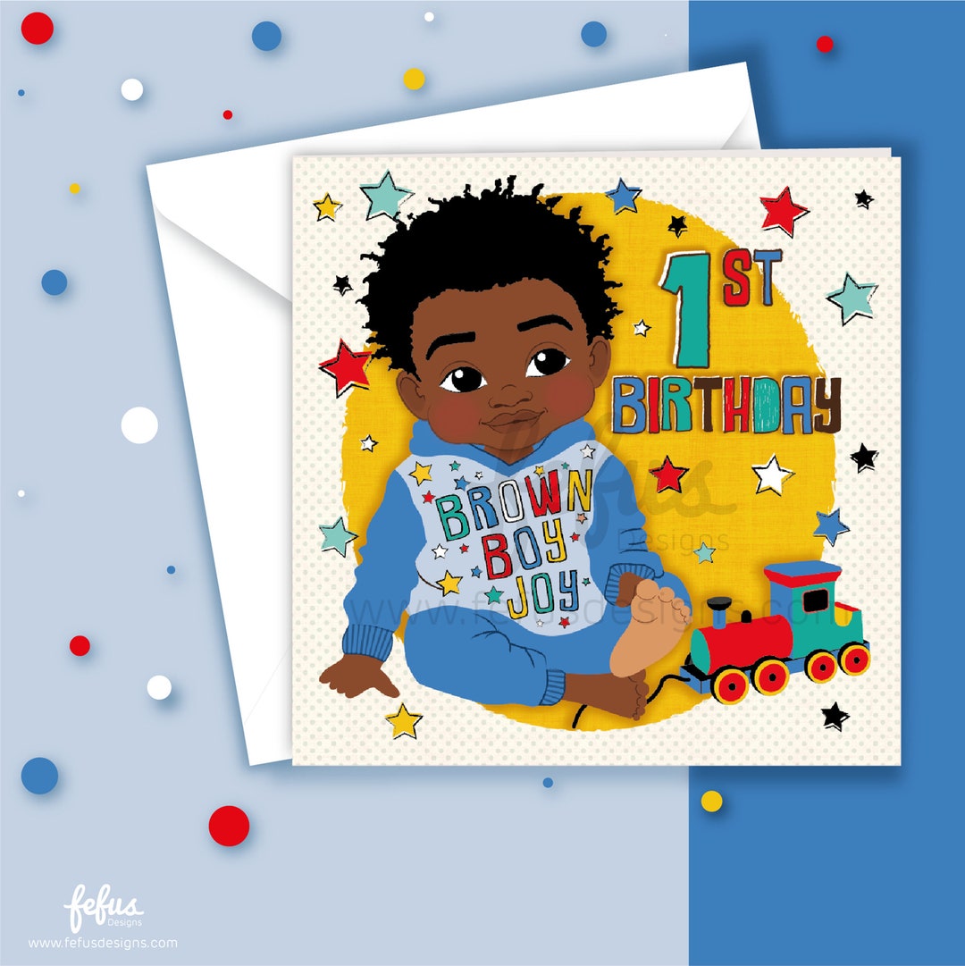 First Birthday Card Black Baby Boy, 1st Birthday Greeting Cards With ...