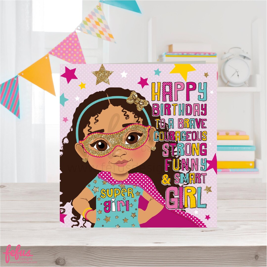 Mixed Race Superhero Girl’s Birthday Card, Greeting Cards Inspiring ...