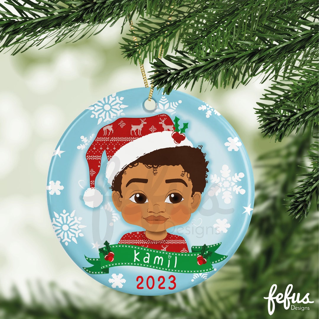 Personalised Brown Boys Christmas Bauble, Kids Ceramic Christmas ...