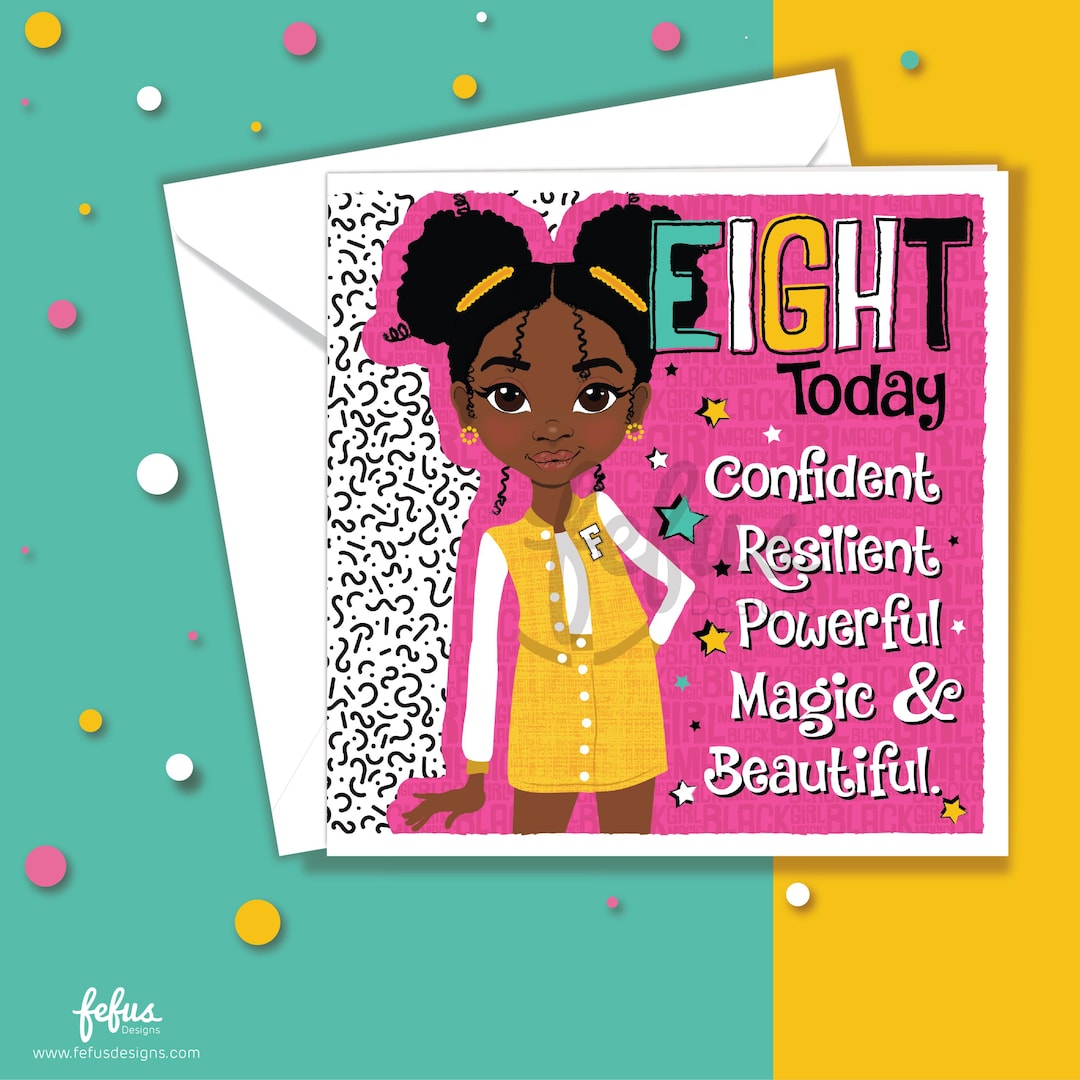 8th Birthday Black Girl Card, Eight Today Brown Girls, Affirmation Card ...