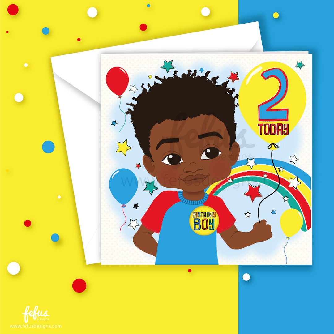 Black Boy 2nd Birthday Card | Black Toddler | Second Birthday ...