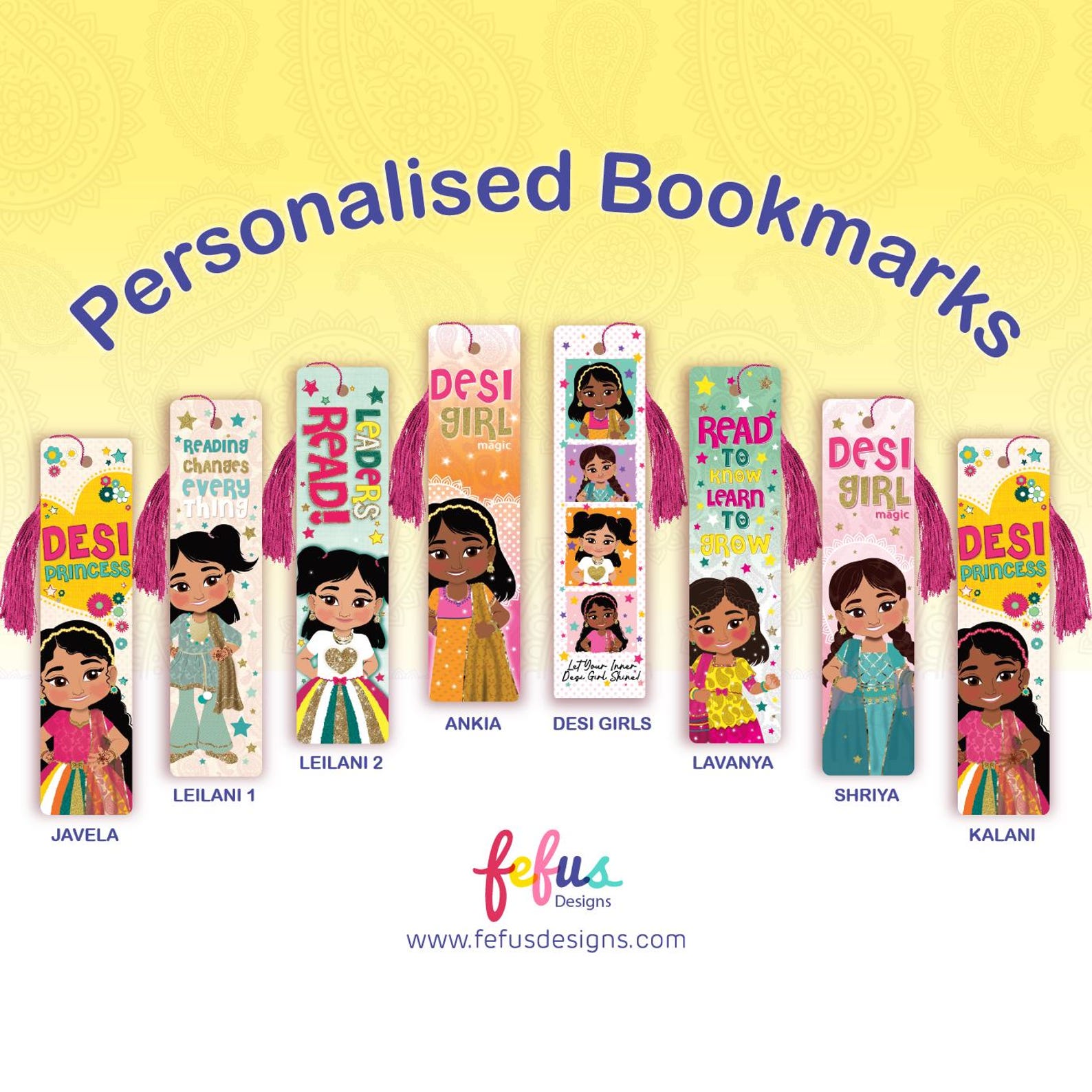 South Asian Girls Personalised Bookmark, Desi Girl Magic, Custom ...