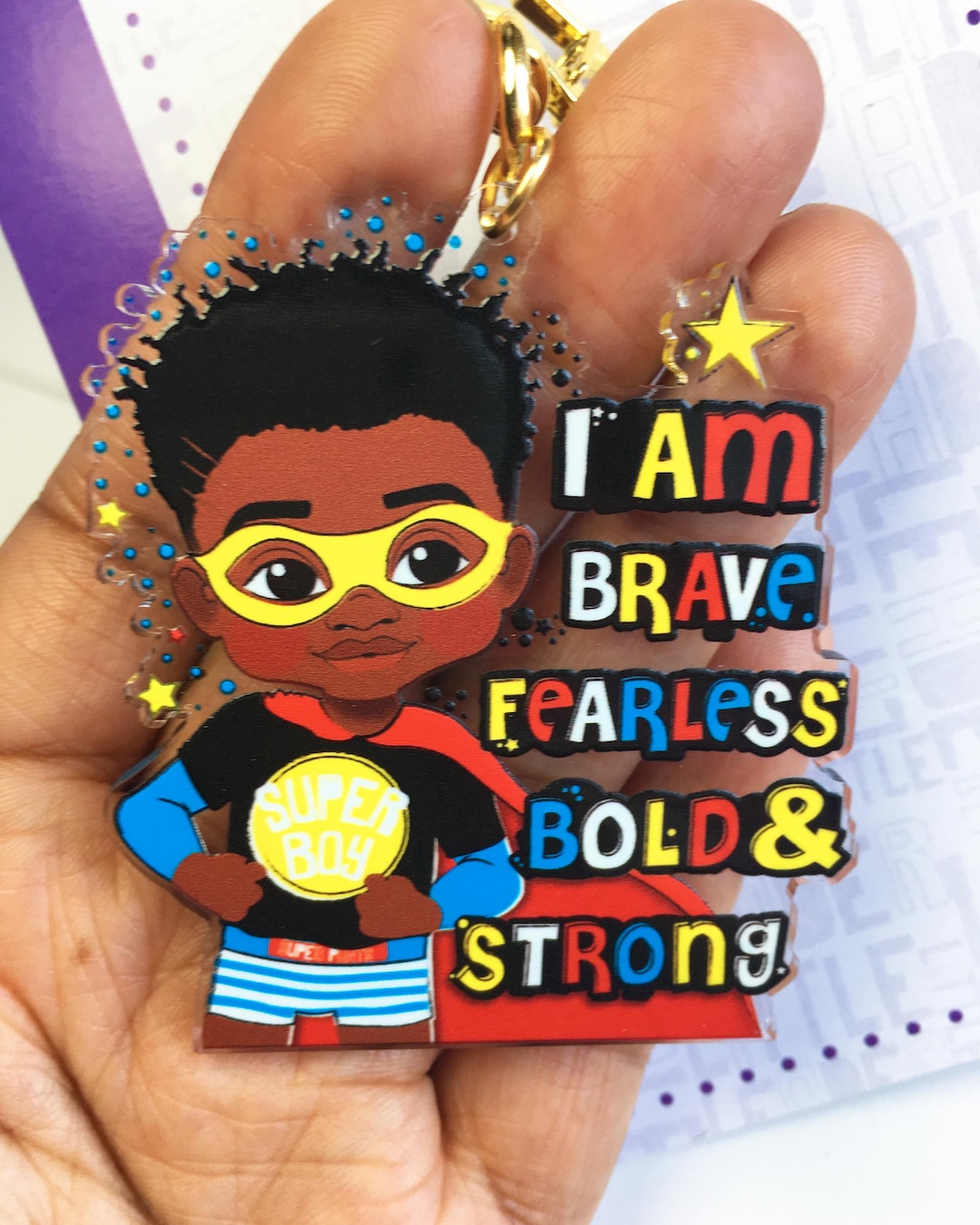 Black Boy Superhero Keychain – Affirmation Bag Charm for Mixed Race ...
