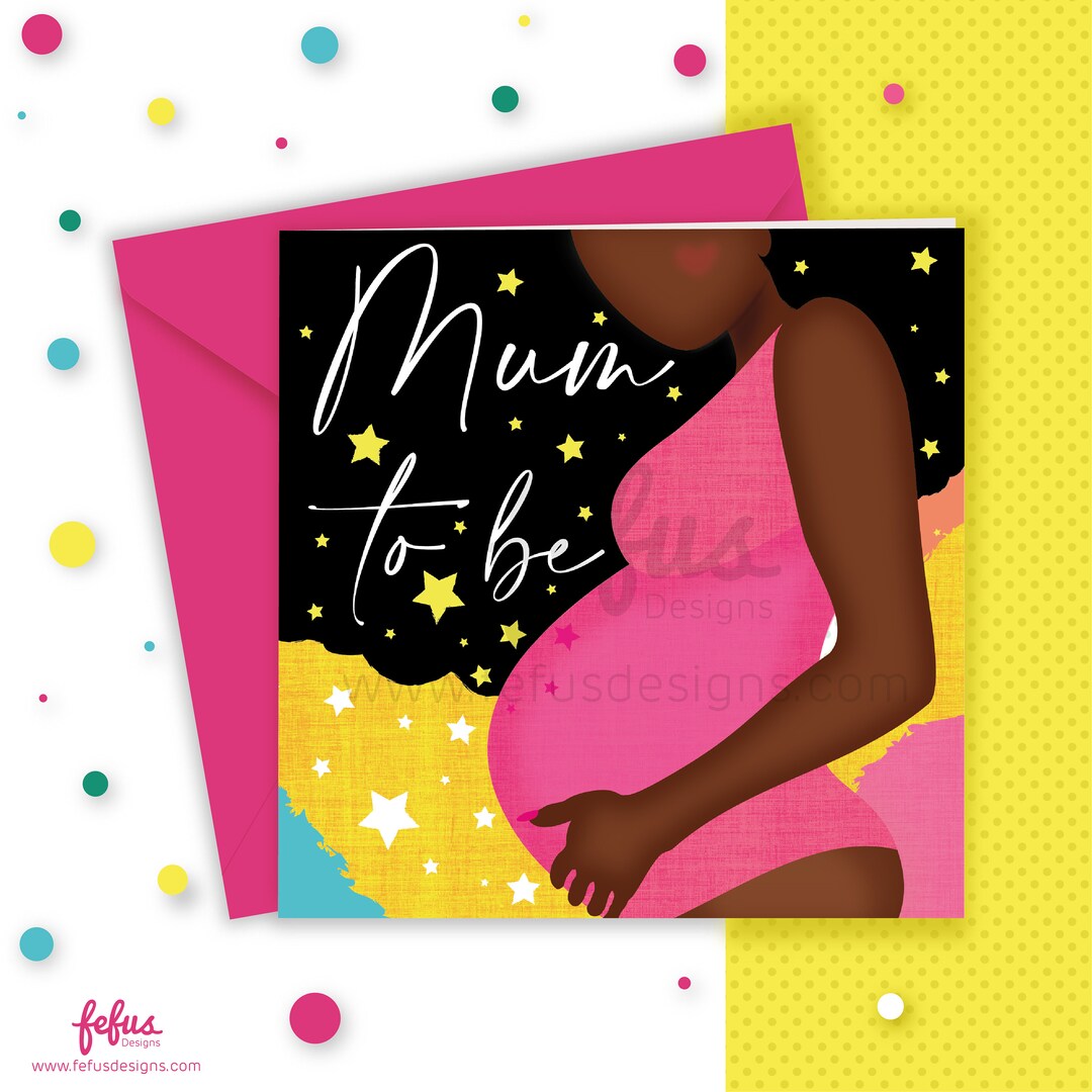 Mum-to-be Greeting Card | Black & Brown Mother | Hand-drawn | Pregnancy ...