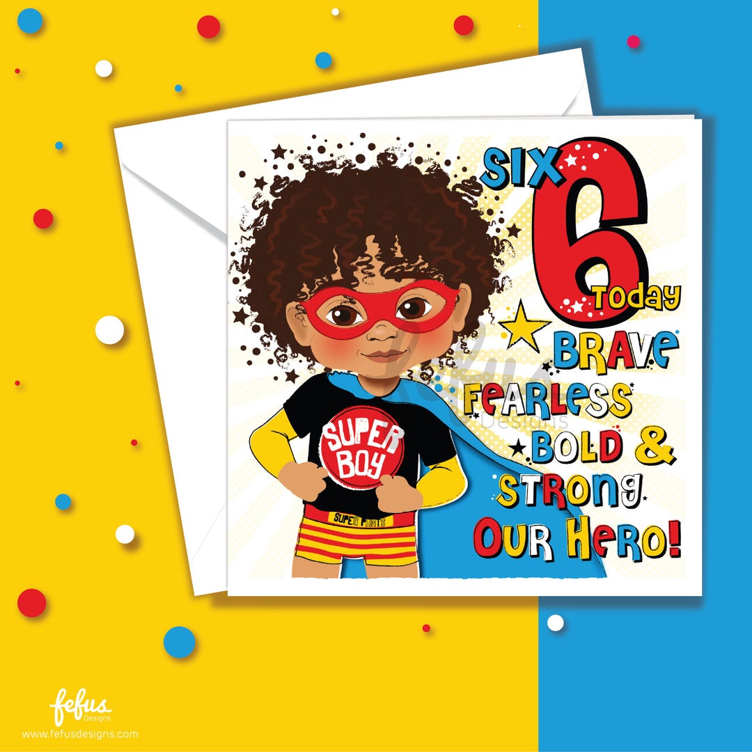 6th Birthday Card, Age 6 Mixed Race Boy, Sixth Birthday, Greeting ...