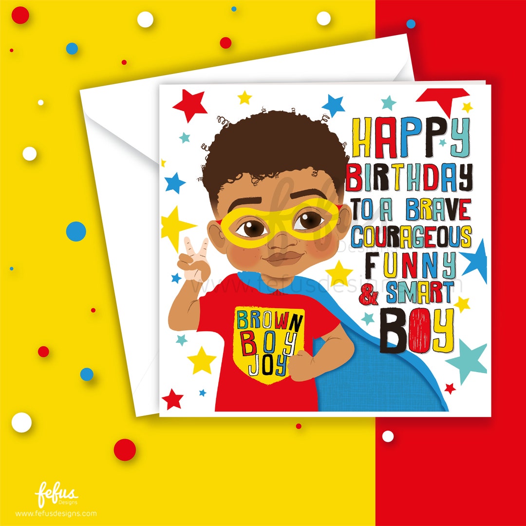 Brown Boy Super Hero Birthday Card | Black Boy Joy | Greeting Cards ...