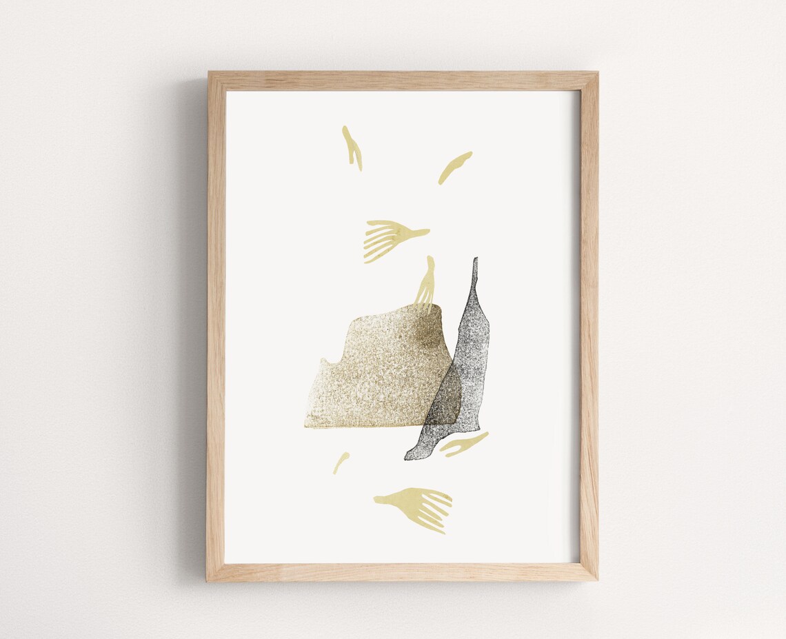 Abstract Art Print Linocut Print and Collage High Quality - Etsy