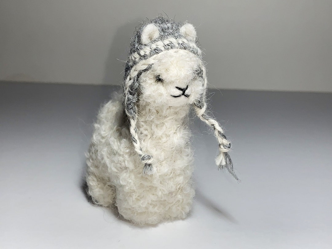 3.5 IN Needle Felted Alpaca Sculptures With Chullo or Hat White Felted ...