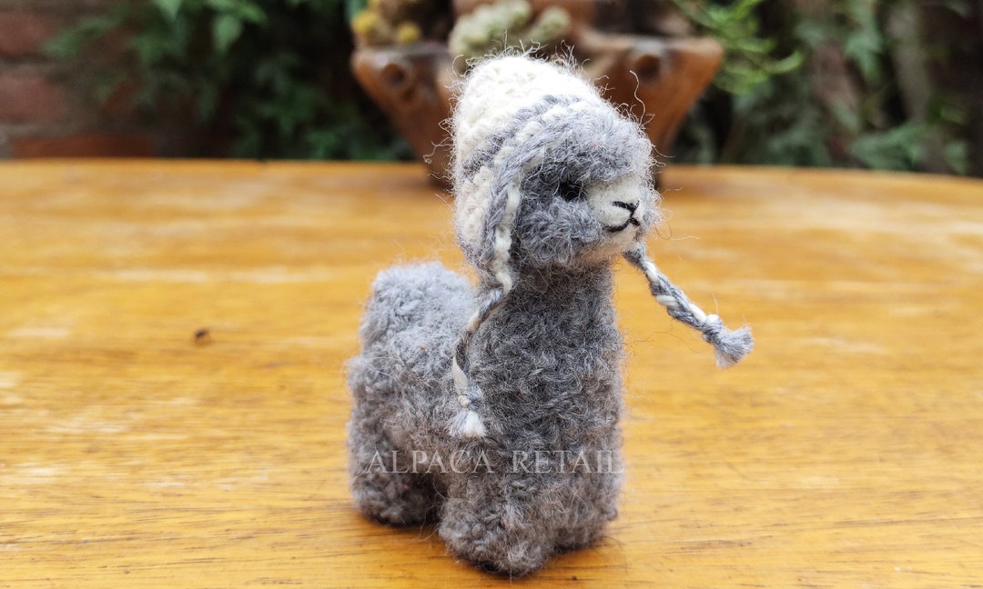 3.5 IN Needle Felted Alpaca Sculptures With Chullo or Hat White Felted ...