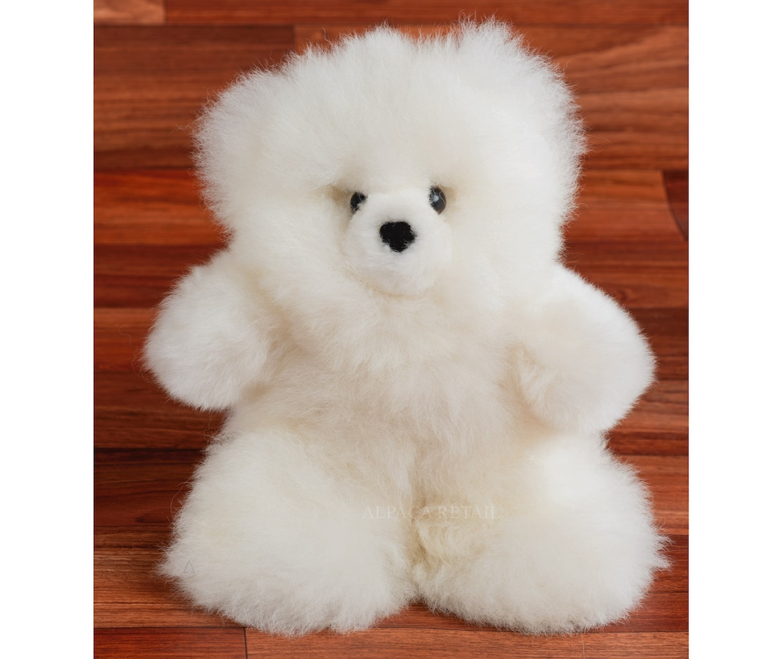 10 IN White Alpaca Fur Teddy Bear Real Alpaca Fur-stuffed Toy -peruvian ...