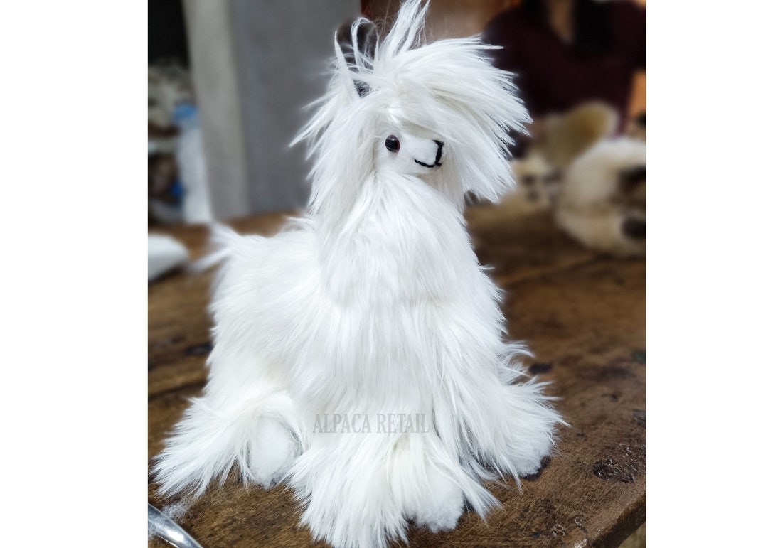 9 IN White Handmade Alpaca Stuffed Animal Plush Alpaca Fur/ Suri Teddy ...