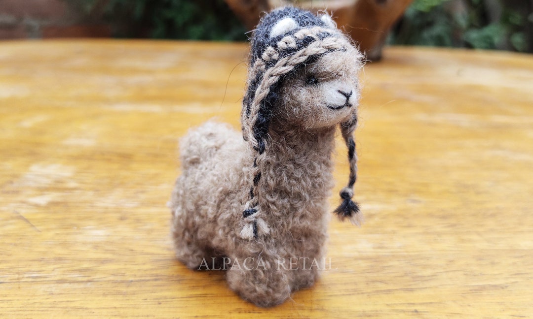 3.5 IN Needle Felted Alpaca Sculptures With Chullo or Hat Beige Felted ...