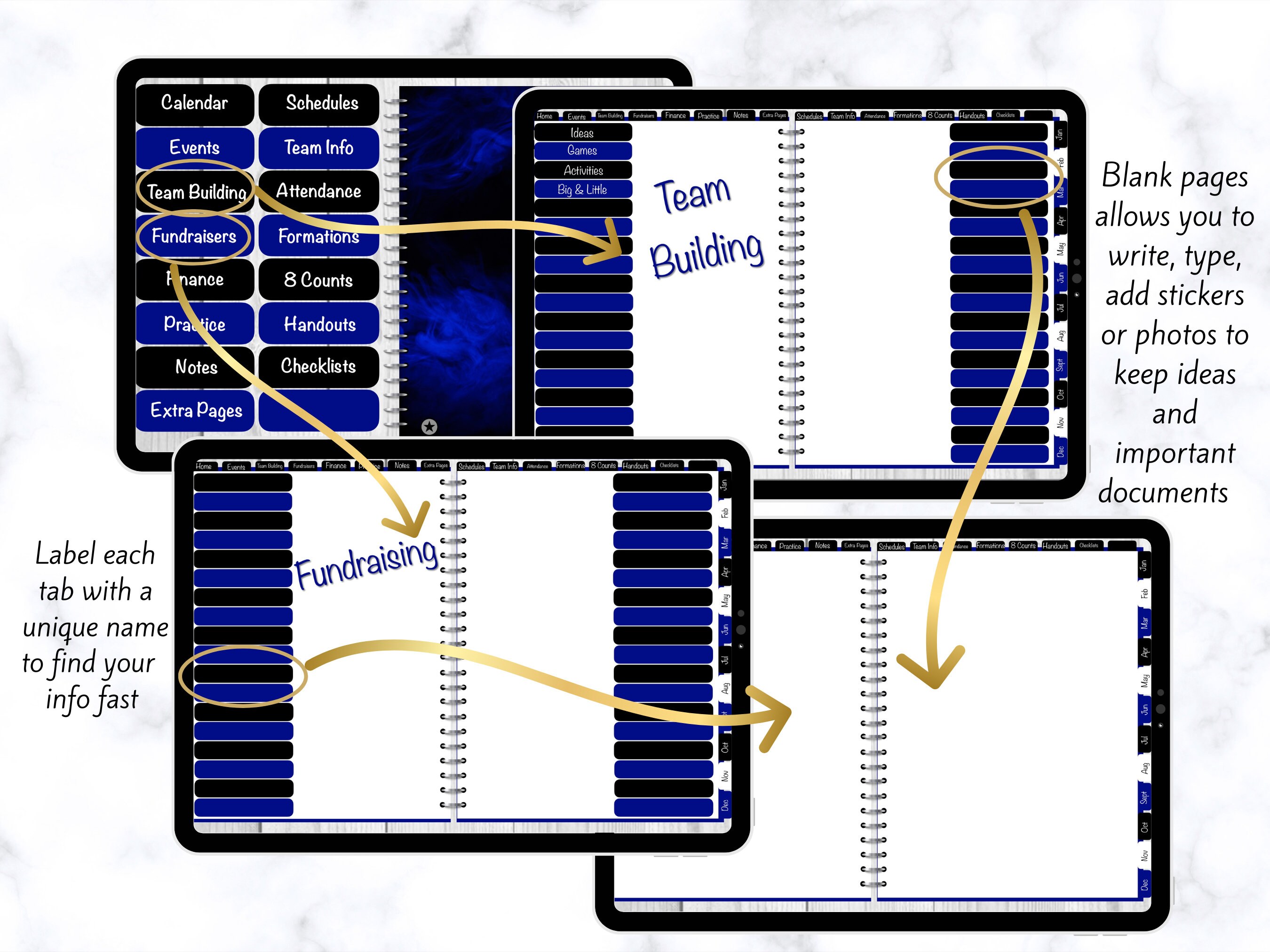 Cheer Coach Digital Planner /blue & Black / Goodnotes5 / Undated Months ...