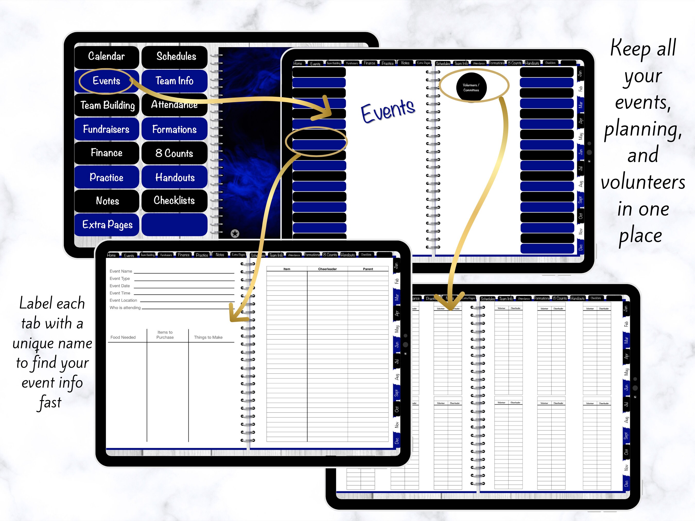 Cheer Coach Digital Planner /blue & Black / Goodnotes5 / Undated Months ...