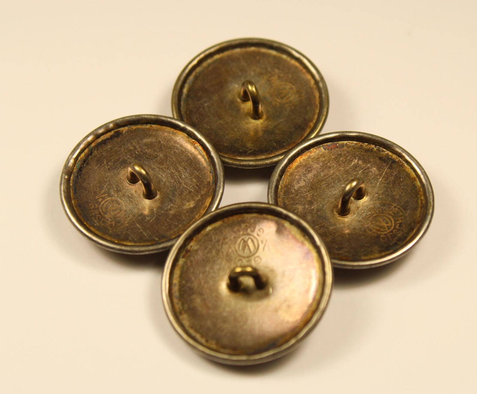4 Antique GESCH Buttons Raised Silver Sunflower Button Brass Shank Back ...