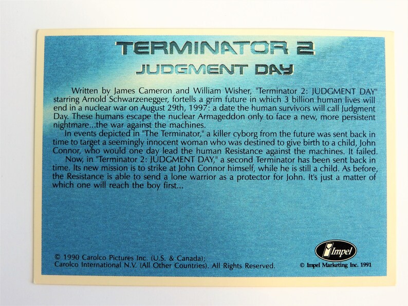 Vintage Terminator 2 Judgement Day Card Promo Card 1990 T2 Promo Card ...