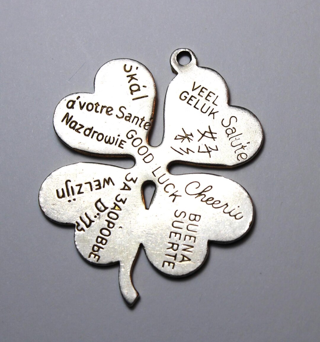 Vintage Good Luck in Different Languages 4 Leaf Clover Pendant St ...