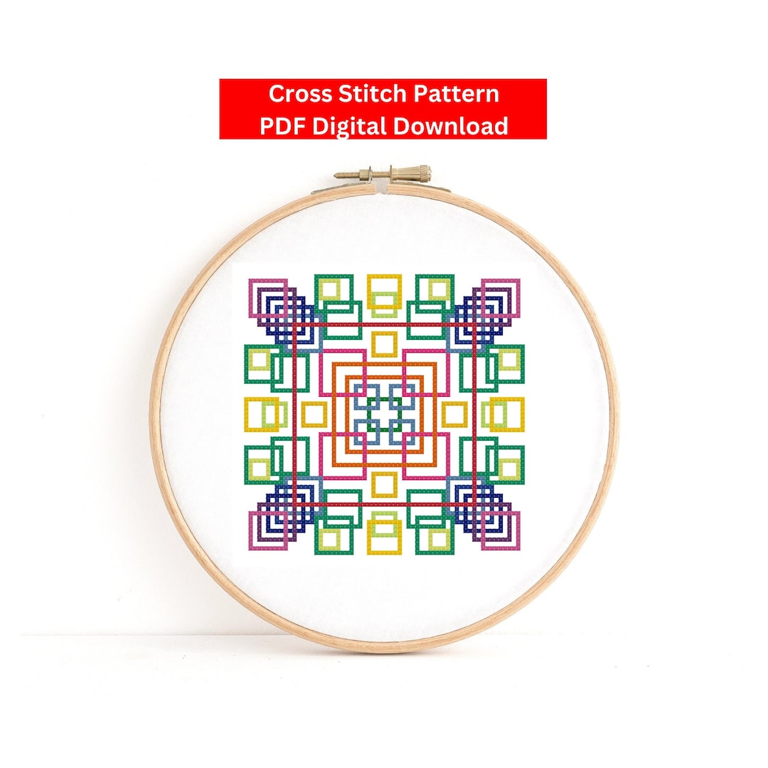 Rainbow Square Cross Stitch Pattern, Geometric Cross Stitch, Rainbow Cross Stitch Pattern ...