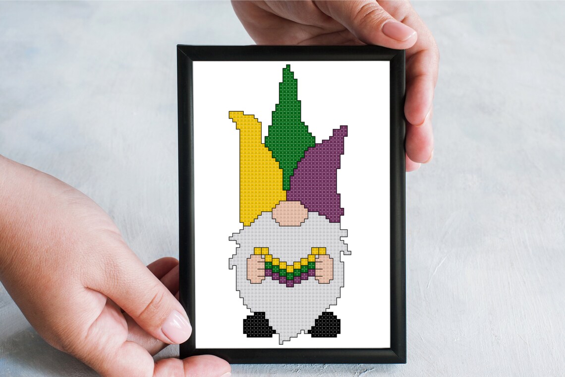 Mardi Gras Beads Gnome Cross Stitch Pattern, Mardi Gras Jester Hat ...