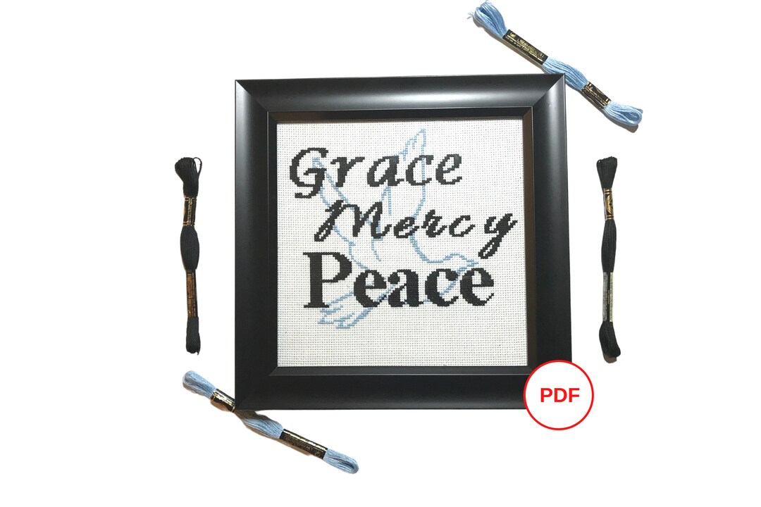 Grace Mercy Peace Cross Stitch Pattern, Dove Cross Stitch Pattern ...